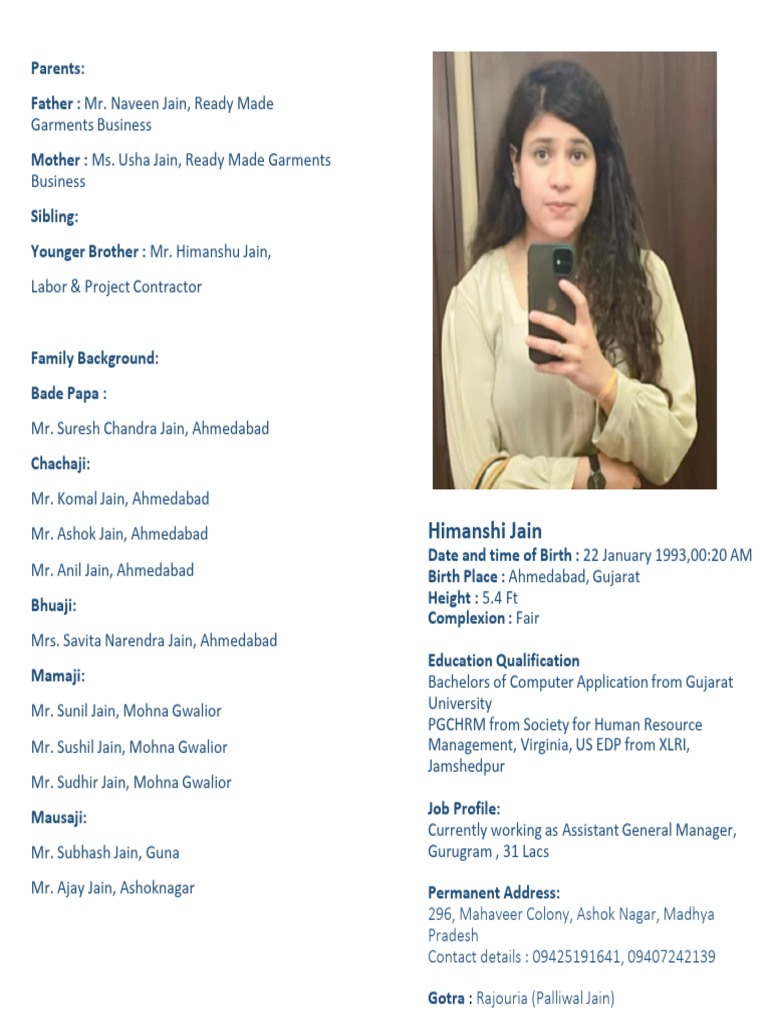 Biodata - Himanshi Jain | PDF