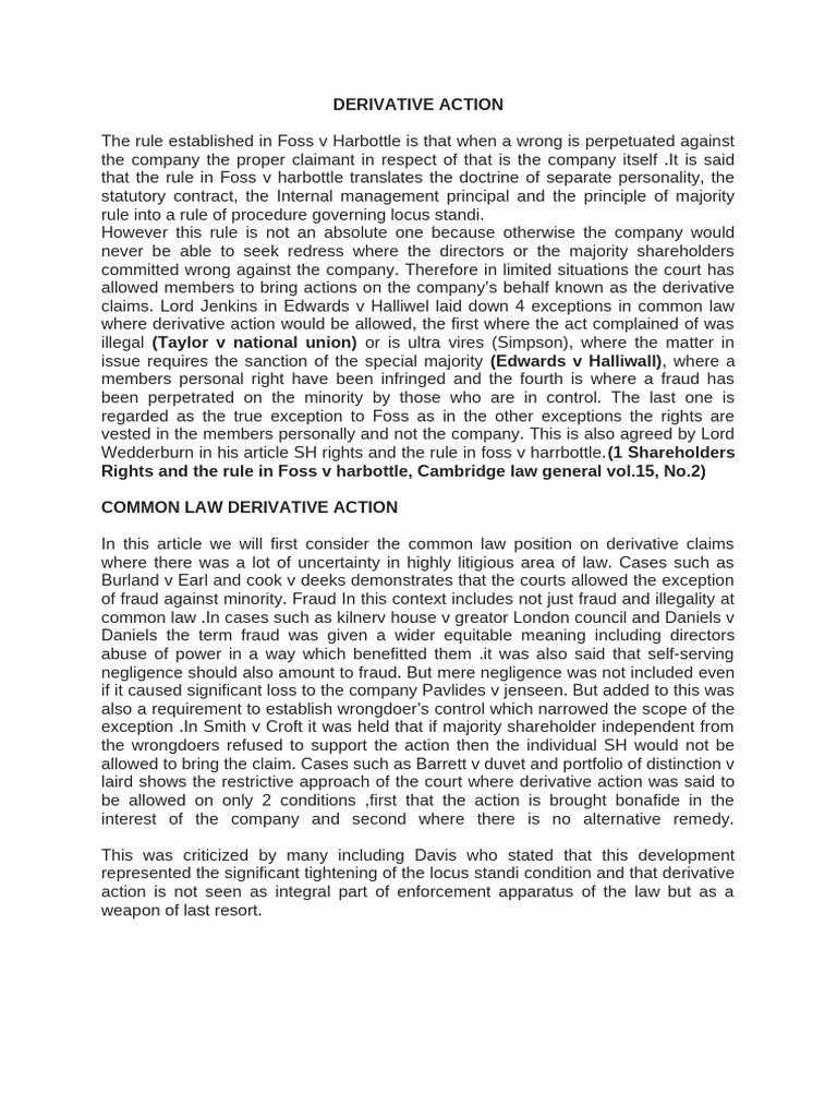 Derivative Action | PDF