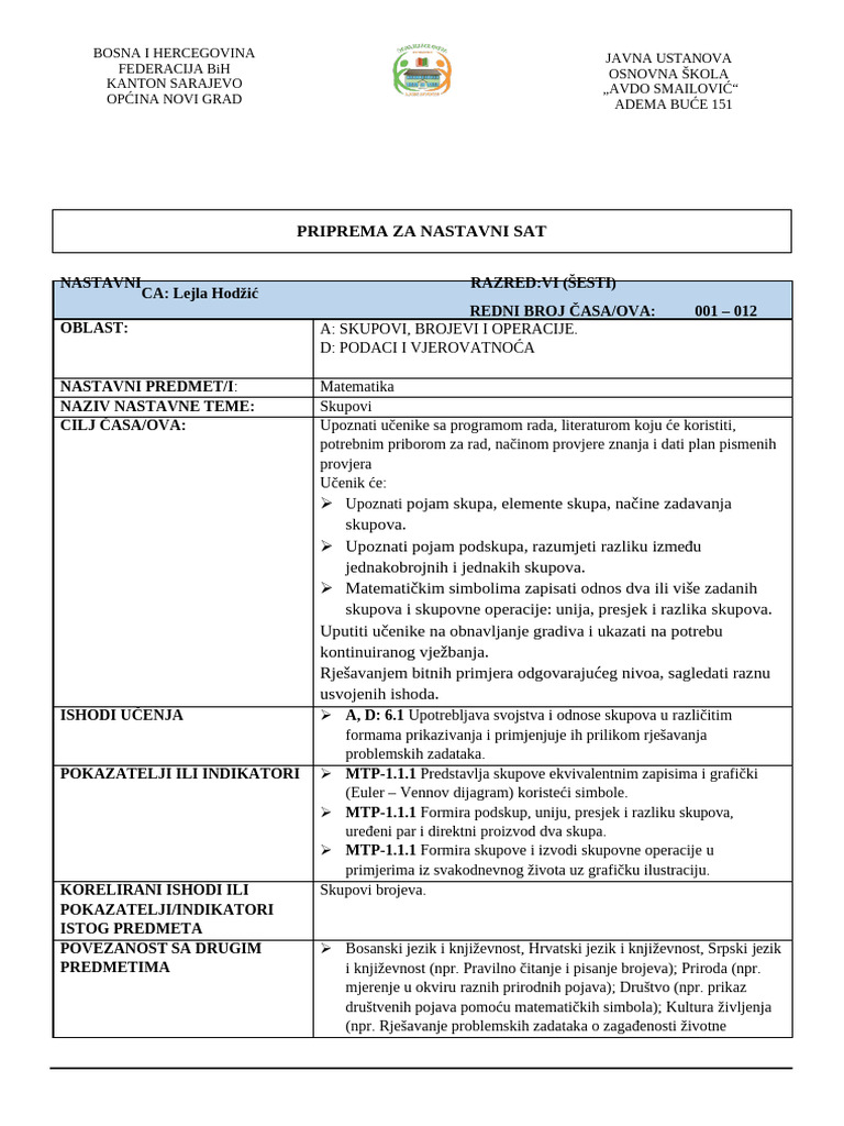 Priprema Za Cas 01-012 (Skupovi) | PDF
