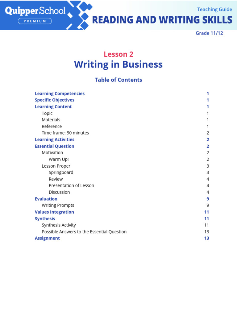 PDF (TG) - RW 11 - 12 - Unit 3 - Lesson 2 - Writing in Business | PDF ...