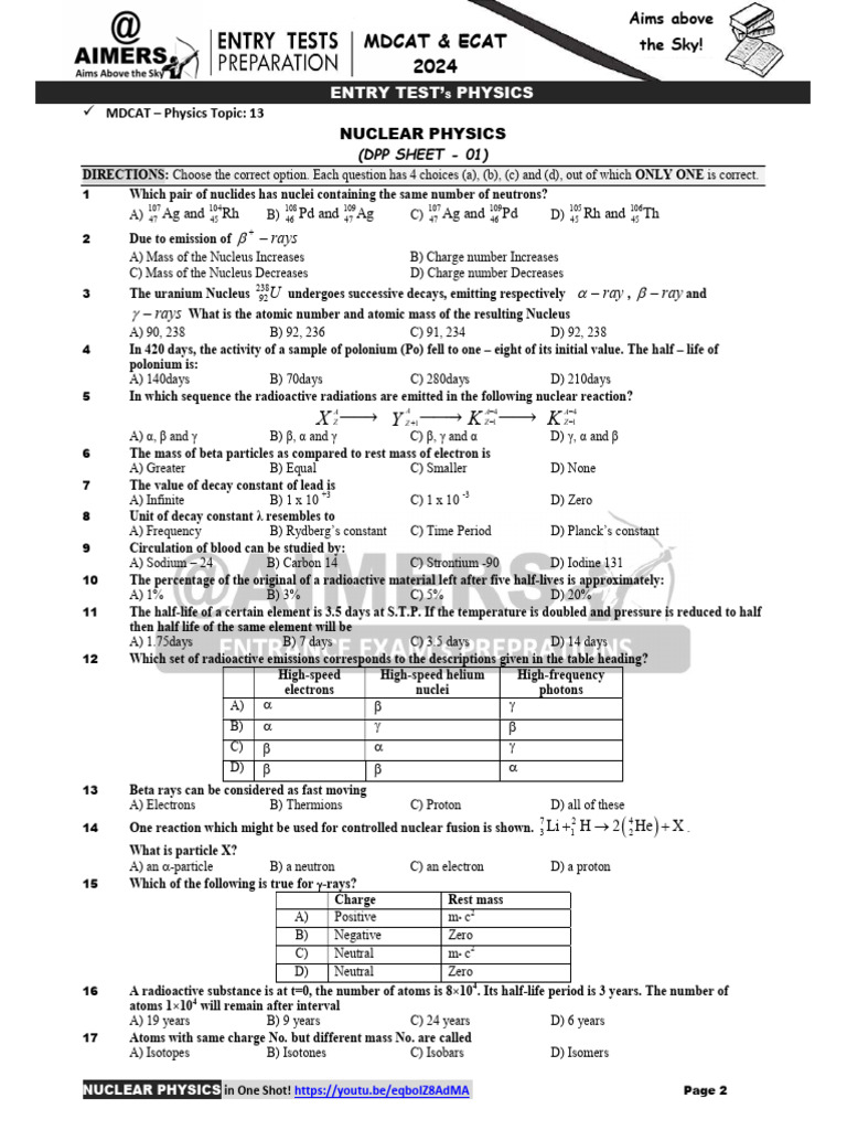 Unit 13 Nuclear Physics - Practice Sheet | PDF