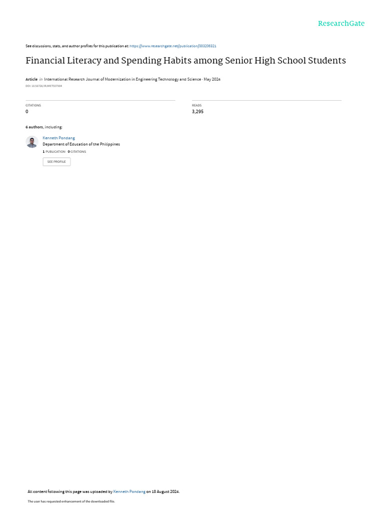 Financial Literacy and Spending Habits | PDF