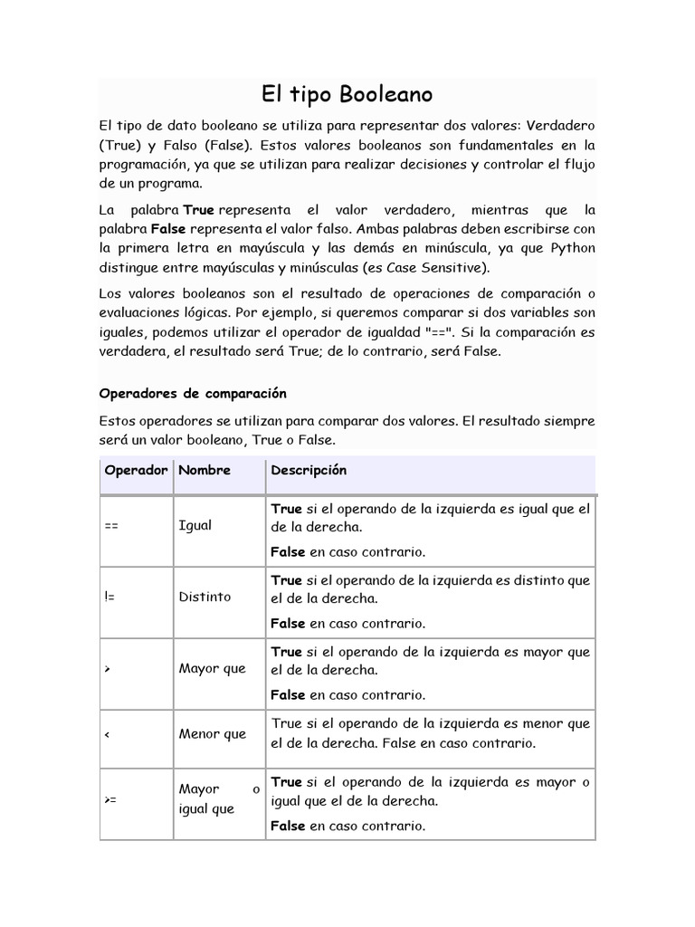 Booleanos y Operadores en Python | PDF | Álgebra de Boole | Enseñanza ...