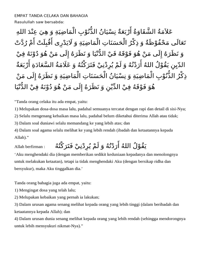 Empat Tanda Celaka Dan Bahagia | PDF
