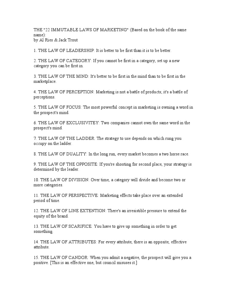 22 Immutable Laws of Marketing | PDF | Sales | Marketing Research