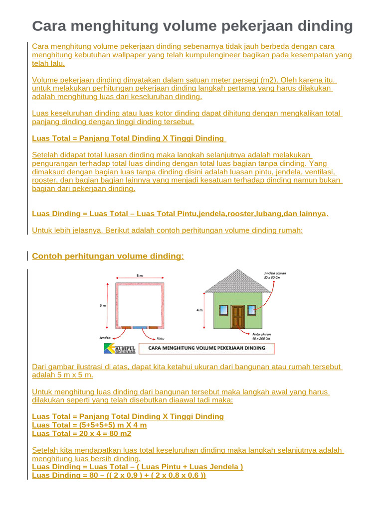 Cara Menghitung Volume Pekerjaan Dinding | PDF