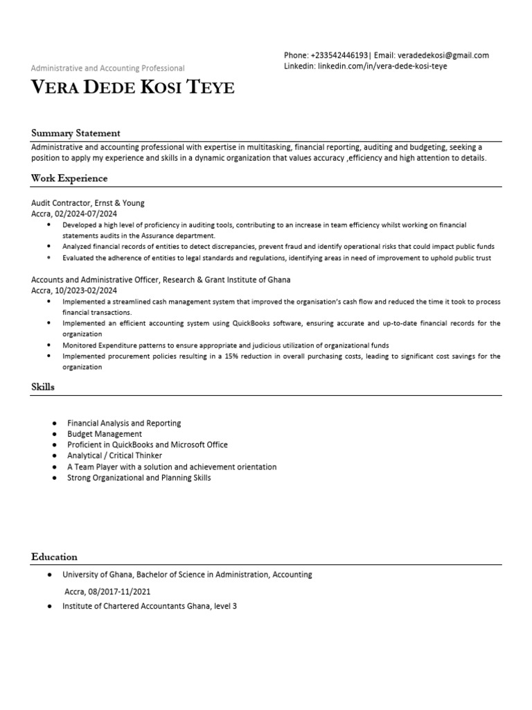 Vera Dede Kosi Teye - CV | PDF