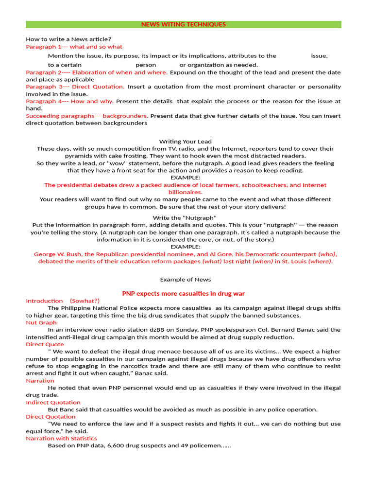 Journalistic Writing by Genre Activity Final | PDF | Infection ...