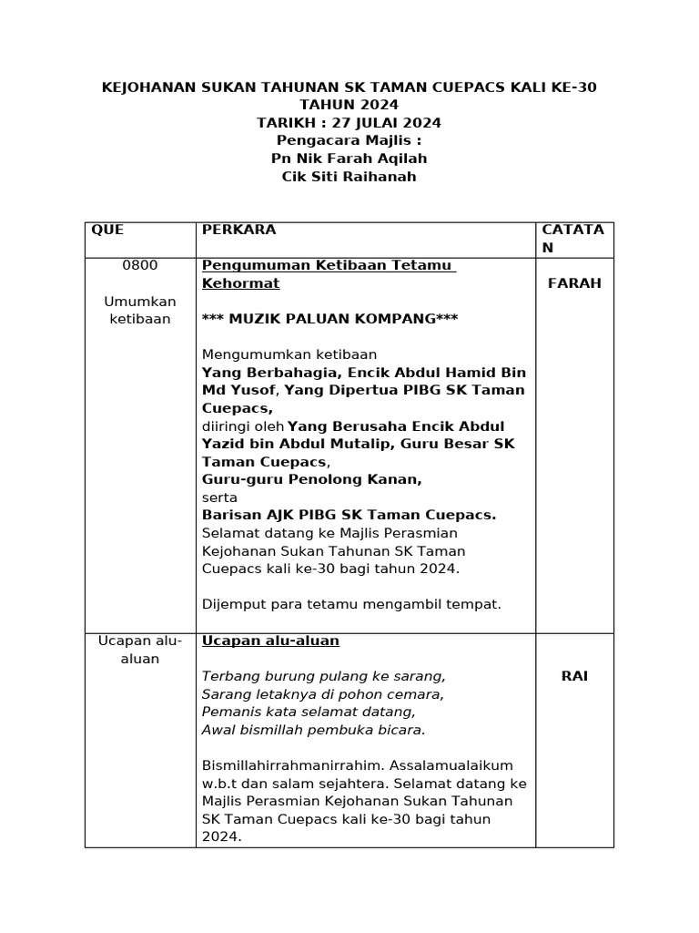 Kejohanan Sukan Tahunan SKTC 2024 Latest | PDF