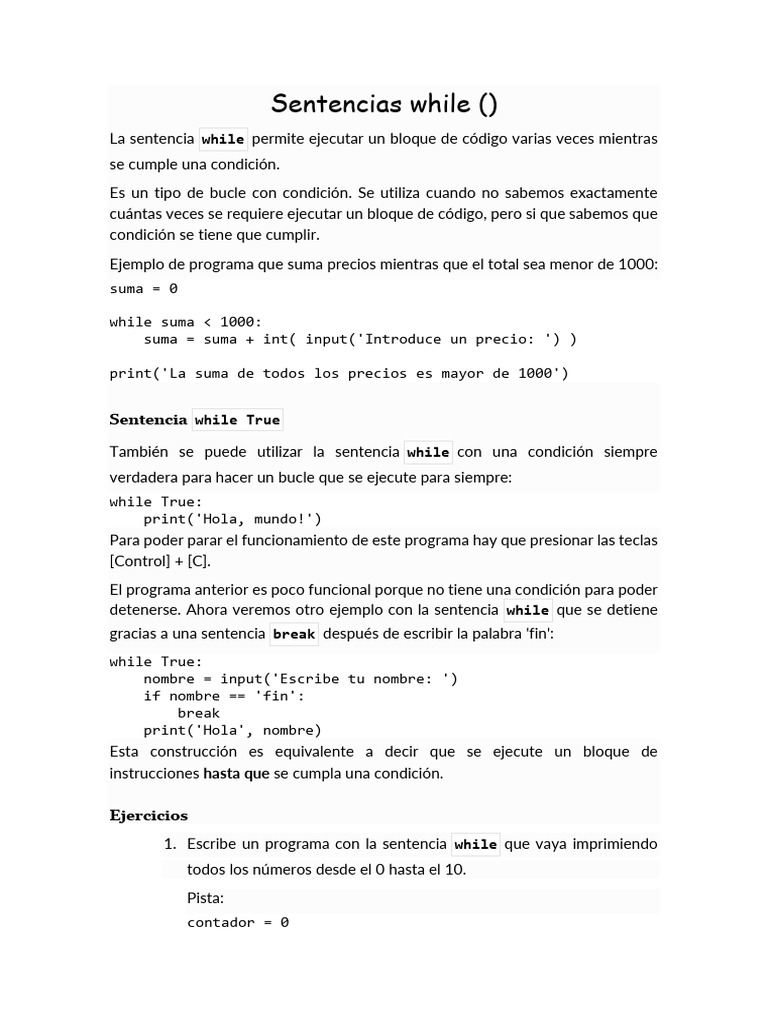 P16. Sentencias While | PDF | Python (lenguaje de programación ...