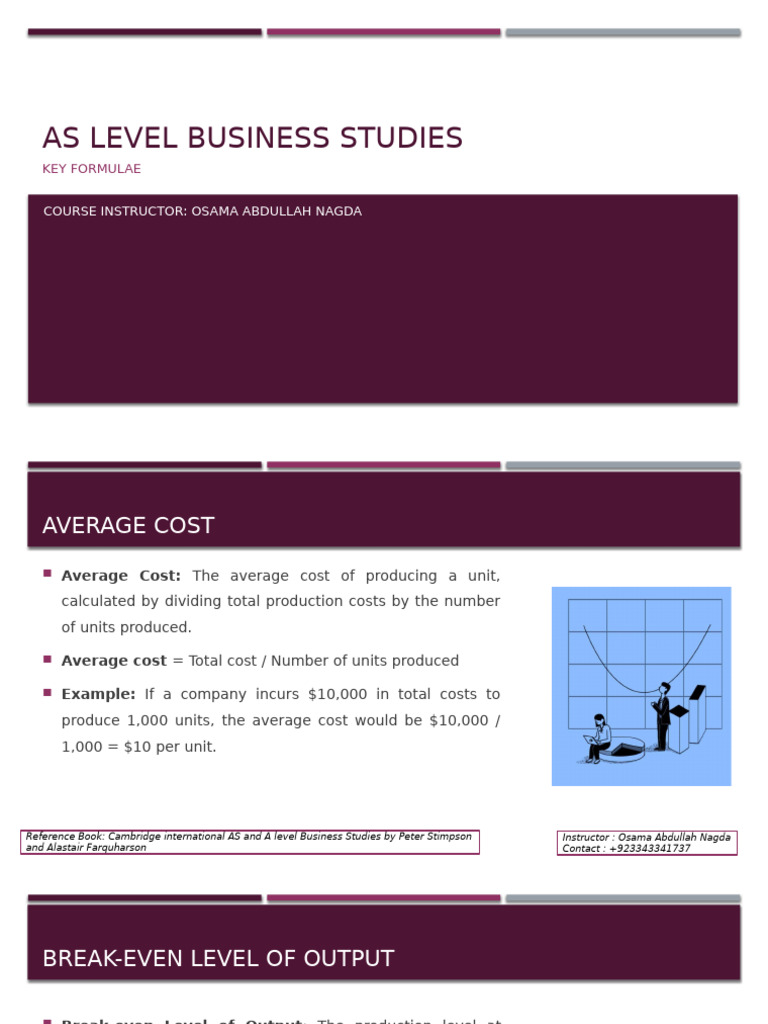 AS Level Business Studies 9609 - Key Formulae | PDF