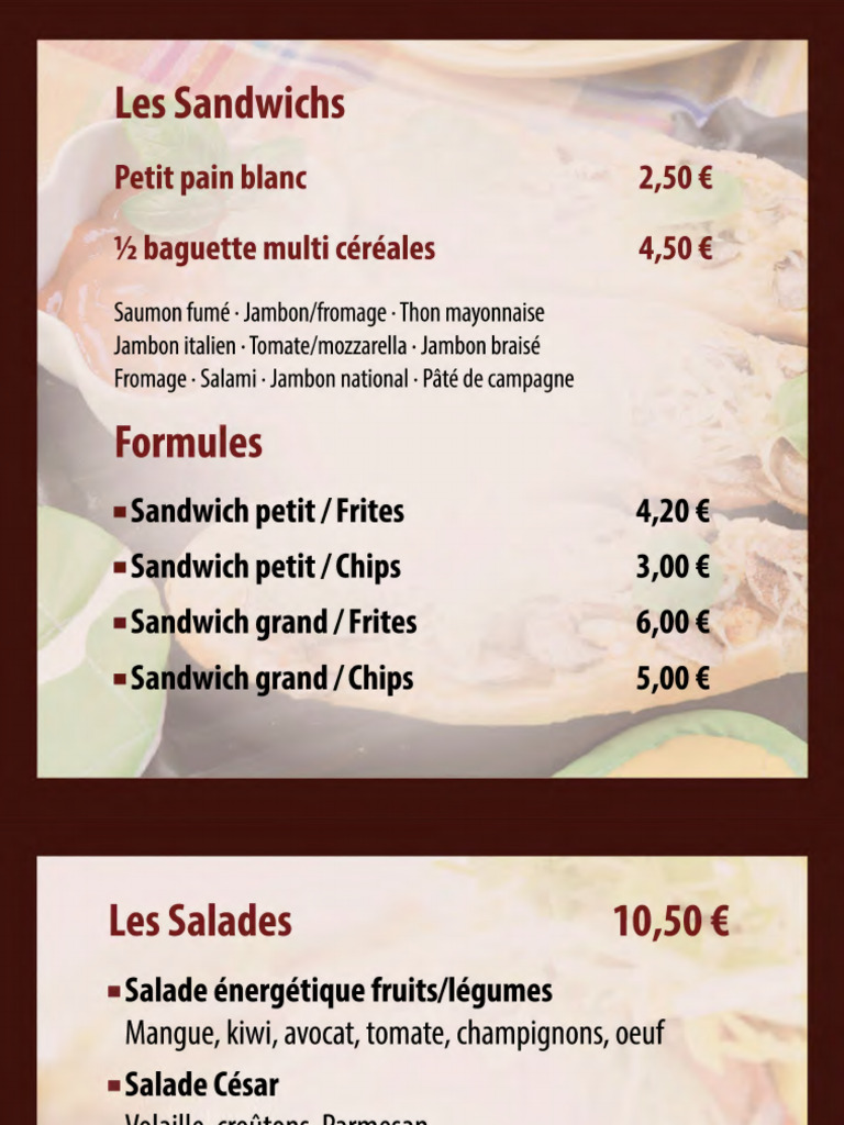 Carte Snack Centre Aquatique | PDF