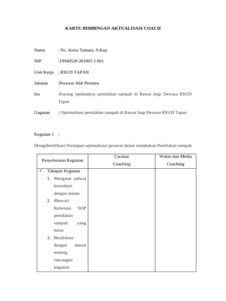 Kartu Bimbingan Aktualisasi Coach | PDF