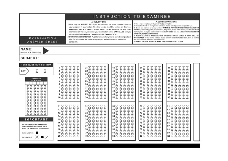 Answer Sheet For Mock Board Exam | PDF