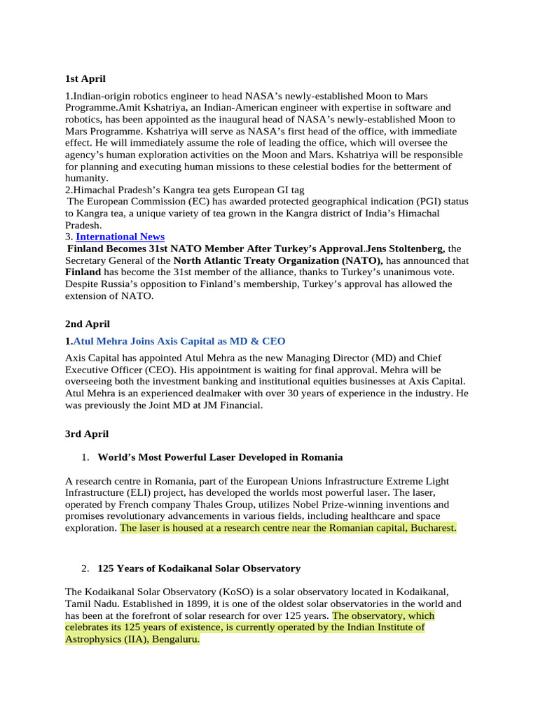 Current Affairs CT1 8-C | PDF