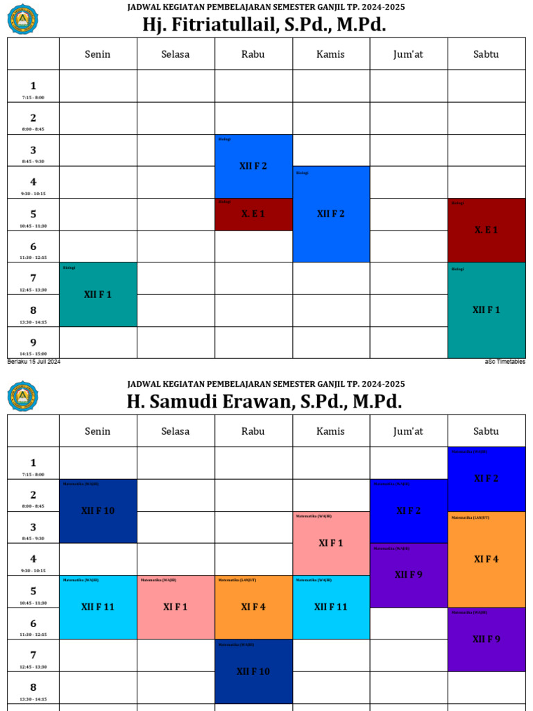 Jadwal KBM Guru Ganjil Tp. 2024-2025 | PDF