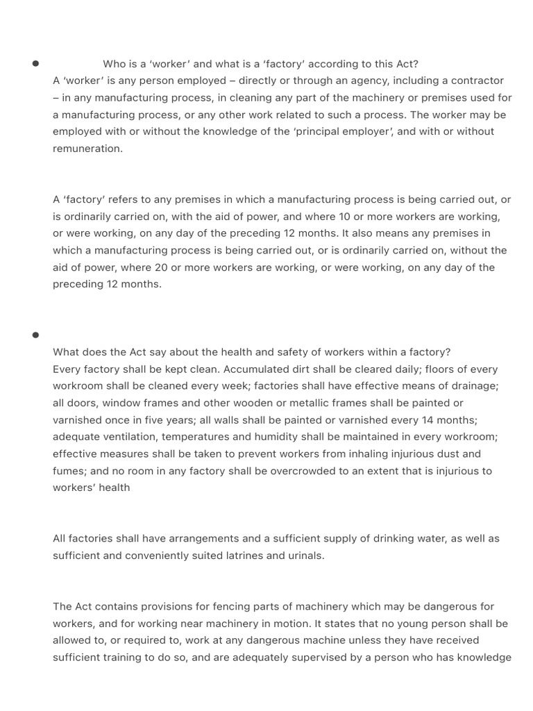 Factories Act Basic Question and Answers. | PDF