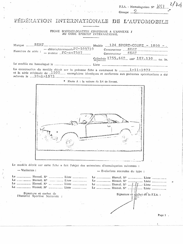 Homologation Form Number 1651 Group 2 | PDF