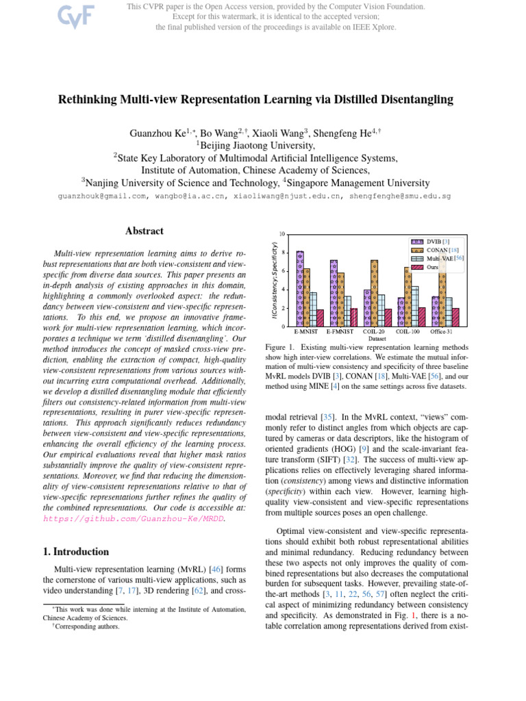 Ke Rethinking Multi-View Representation Learning Via Distilled Disentangling CVPR 2024 Paper | PDF