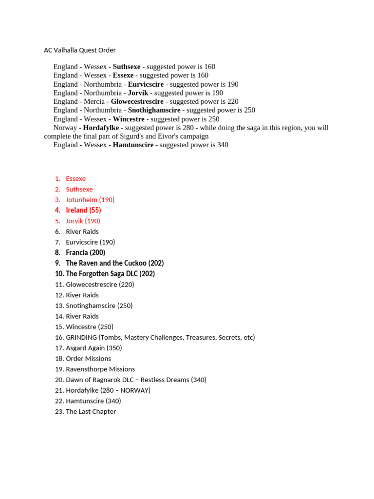 AC Valhalla Quest Order | PDF