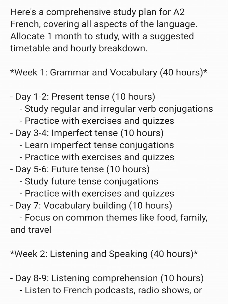 French A2 Study Plan | PDF