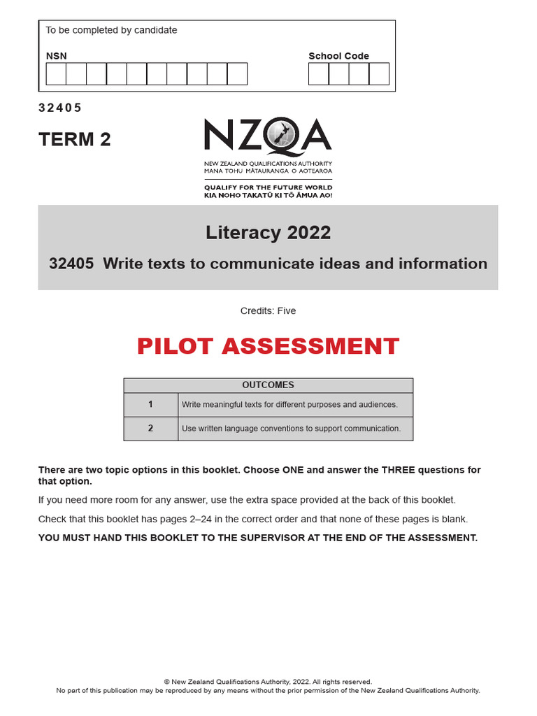 CAA's 2022 Pilot Writing Assessment Paper | PDF