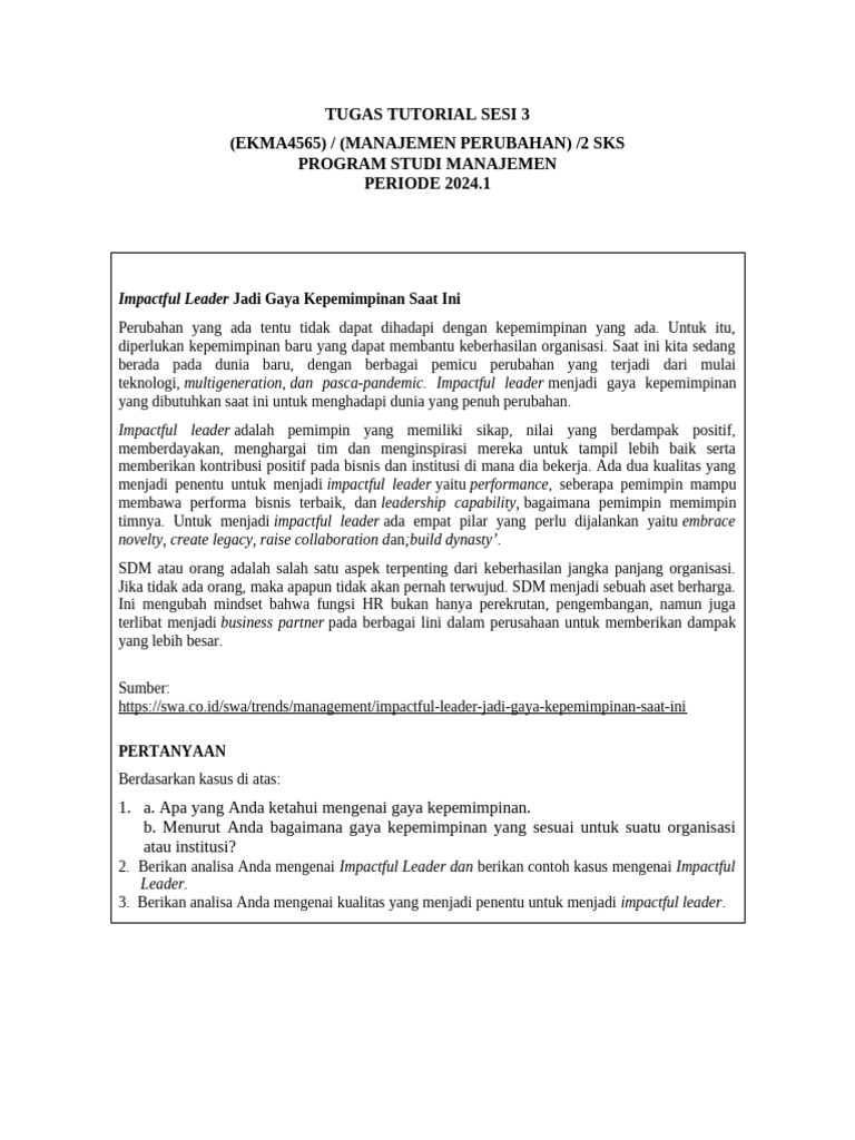 Tugas 3 Manajemen Perubahan | PDF