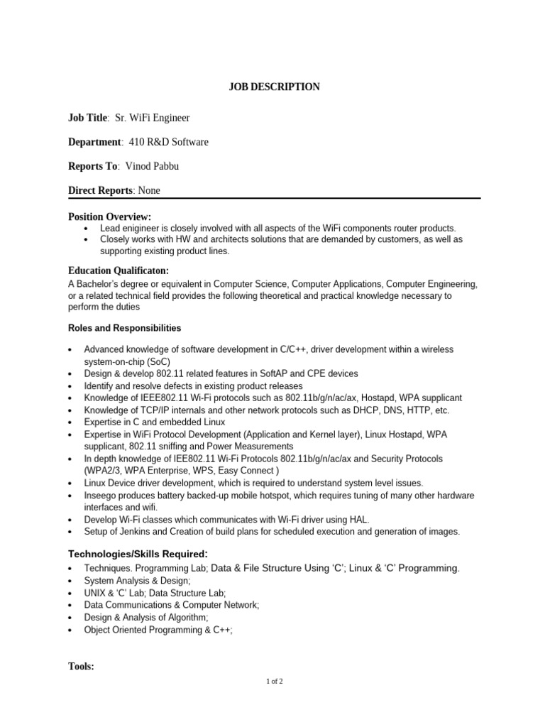 JD 8 WiFi Engineer | PDF