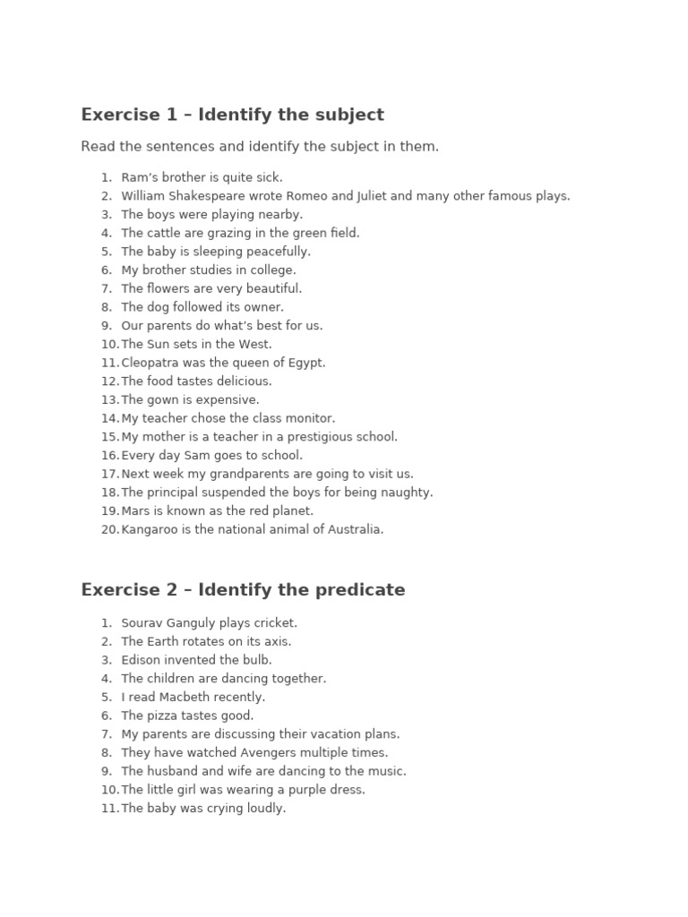 Subject and Predicate | PDF