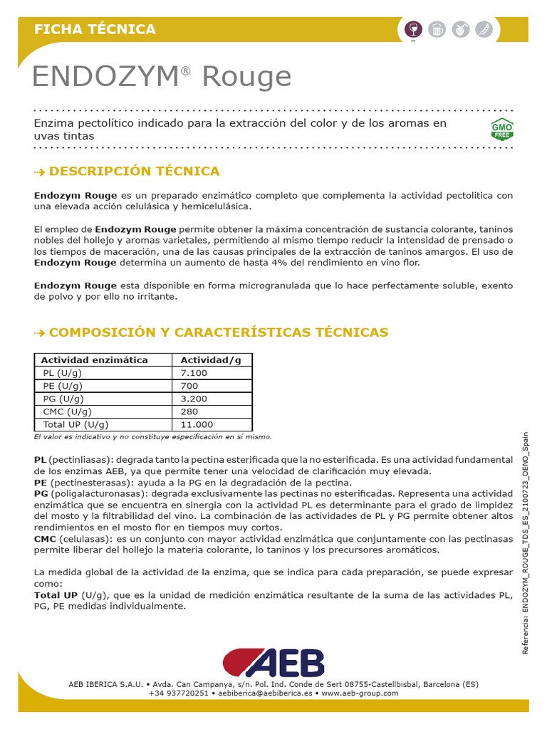 ENDOZYM ROUGE TDS ES 2100723 OENO Spain | PDF | Vino | Cocina, comidas ...