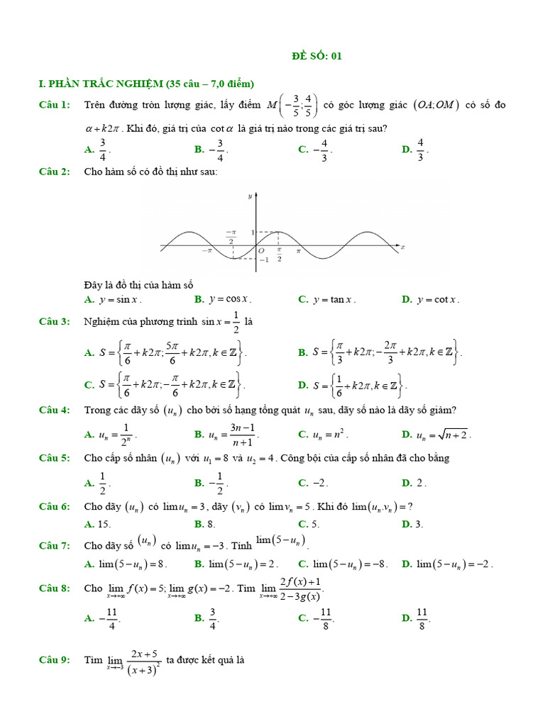 10 de On Tap Kiem Tra Cuoi Hoc Ki 1 Toan 11 Canh Dieu 70 TN 30 TL | PDF