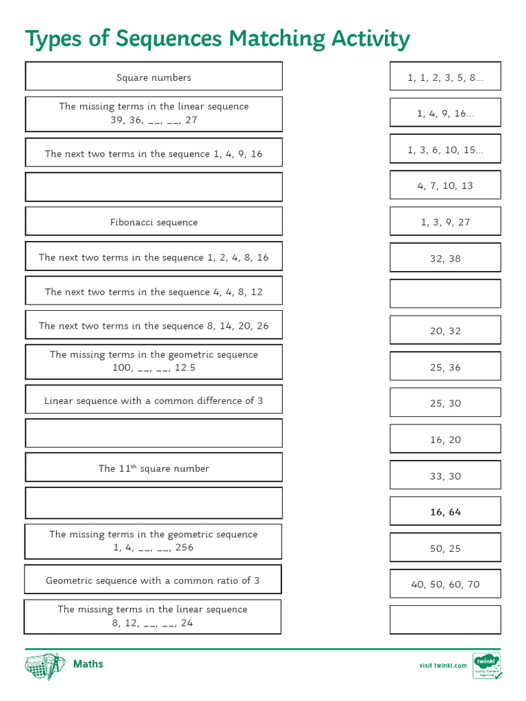 Types of Sequences Matching Activity | PDF