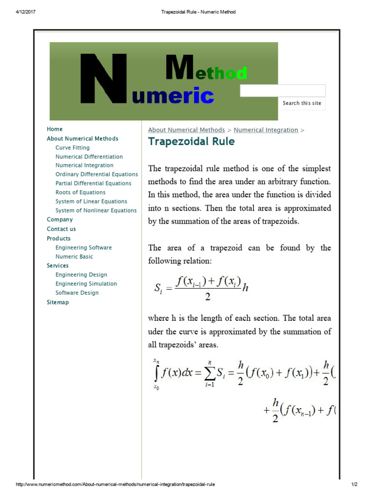 Trapezoidal Rule - Numeric Method | PDF | Numerical Analysis | Integral