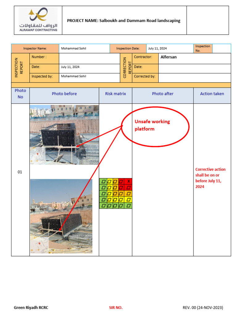 Project Safety Inspection Report No. 1 | PDF