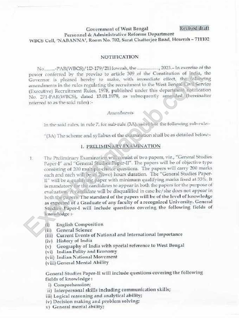 WBCS New Syllabus 2023 | PDF