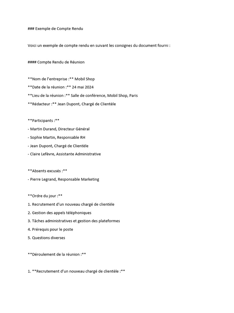 Exemple de Compte Rendu | PDF