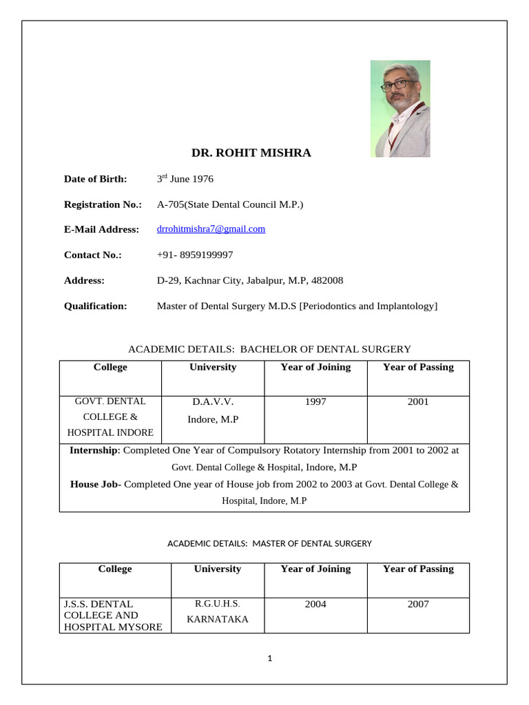 Dr. Rohit Mishra CV | PDF