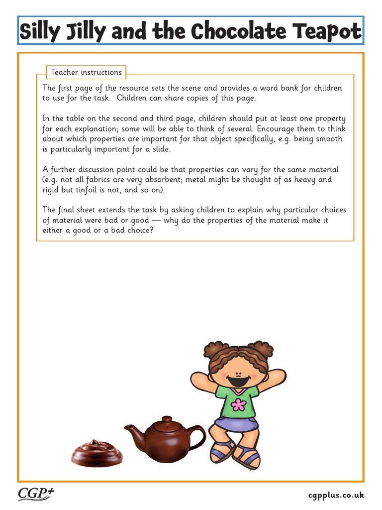 Materials Silly Jilly and The Chocolate Teapot (Year 2) Printer ...