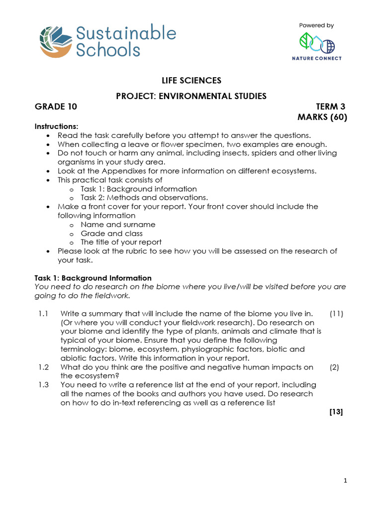 ASSESSMENT Life Sciences GR 10 T3 Biodiversity Assessment Printout | PDF