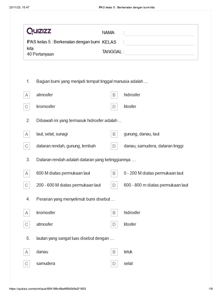 IPAS Kelas 5 - Berkenalan Dengan Bumi Kita | PDF