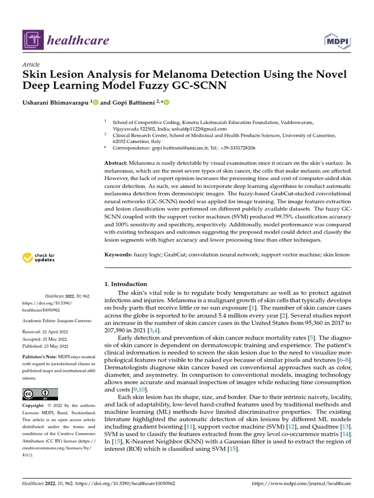 Skin Lesion Analysis For Melanoma Detection Using The Novel Deep Learning Model Fuzzy GC-SCNN | PDF