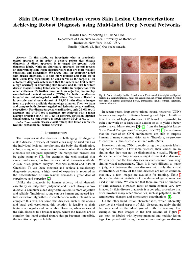 Skin Disease Classification Versus Skin Lesion Characterization ...