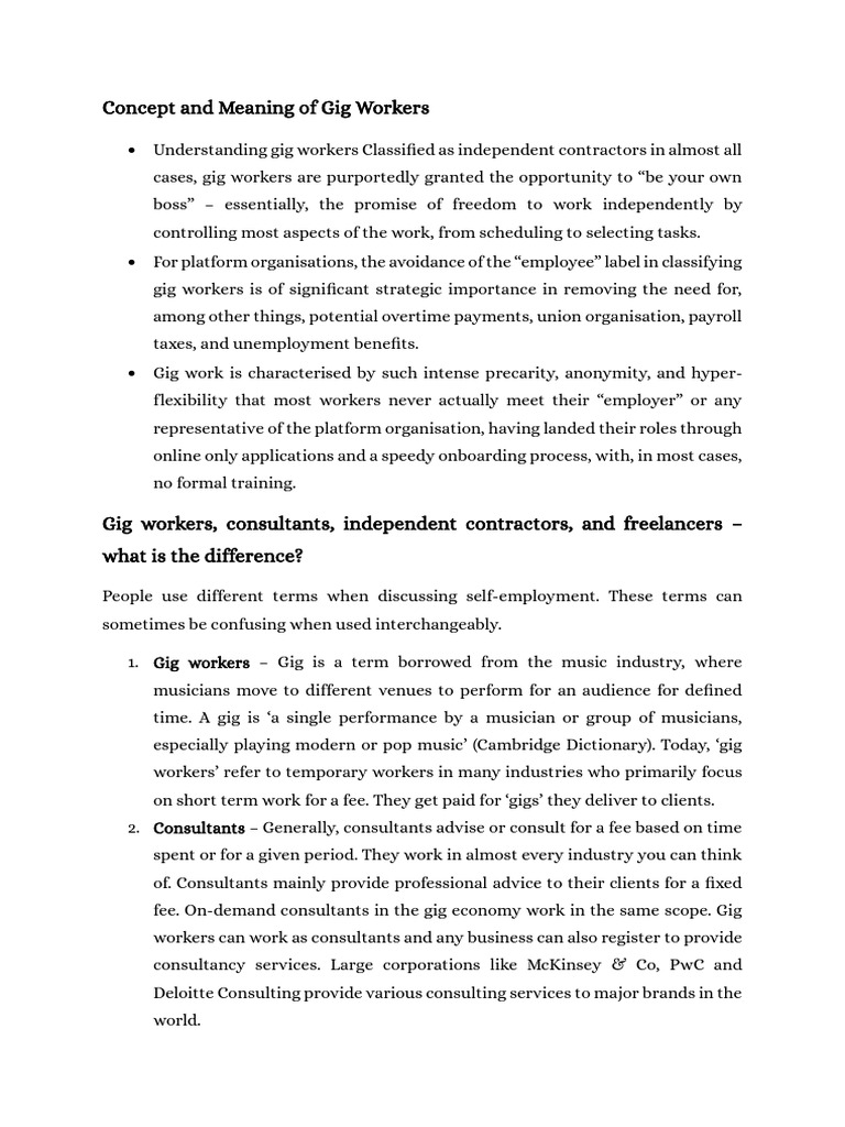 Concept and Meaning of Gig Workers | PDF