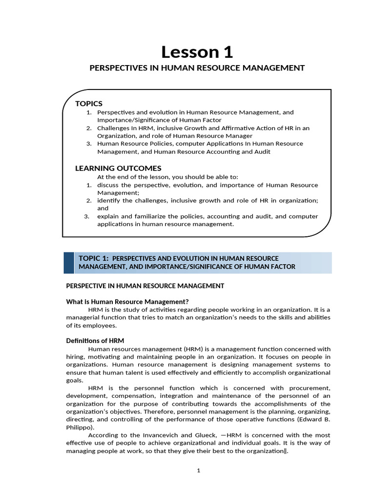 HRM Lesson 1 | PDF HRM Lesson 1 | PDF