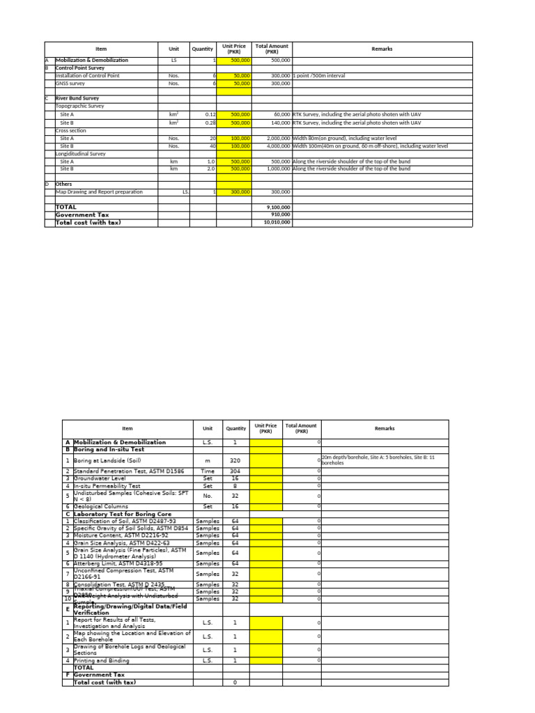 BOQ - For - Field - Investigations Sameem | PDF