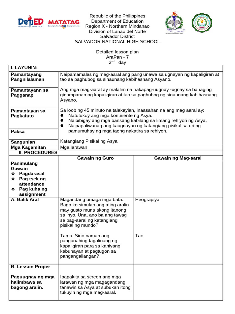 ARAPAN LESSON PLAN 2nd DAY | PDF