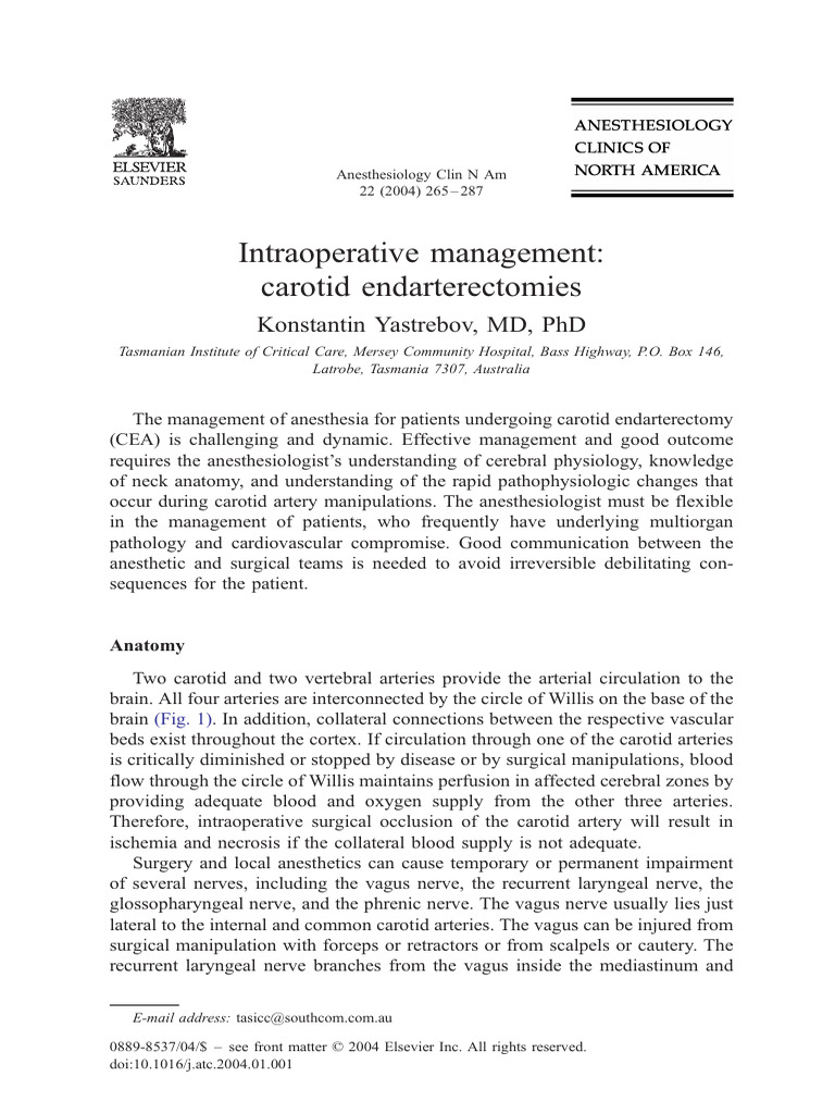 Anesthesia For CEA | PDF