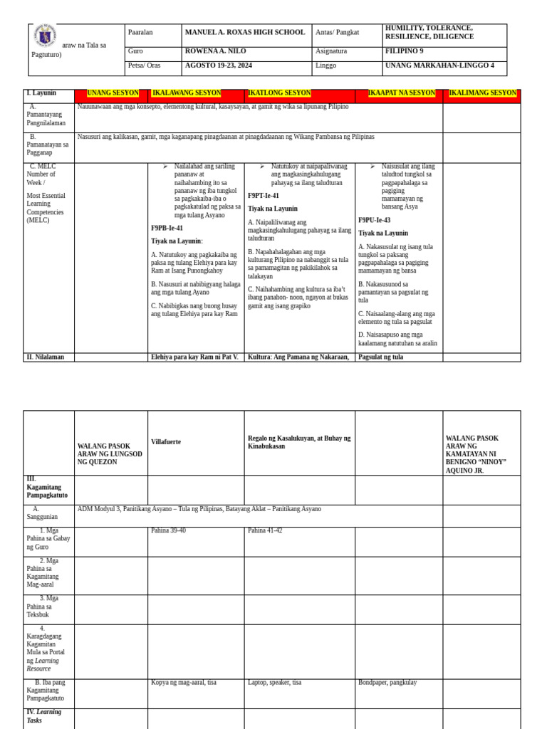 DLL Week4 Filipino Ist Grading | PDF