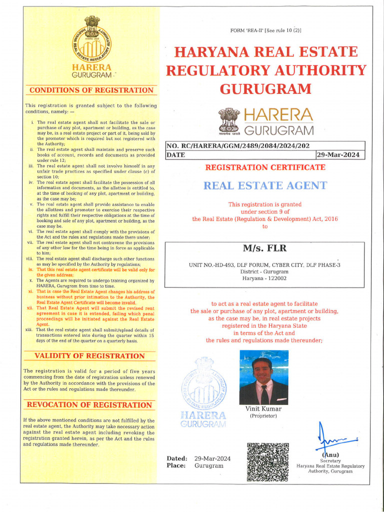 FLR Haryana Rera License-1 | PDF