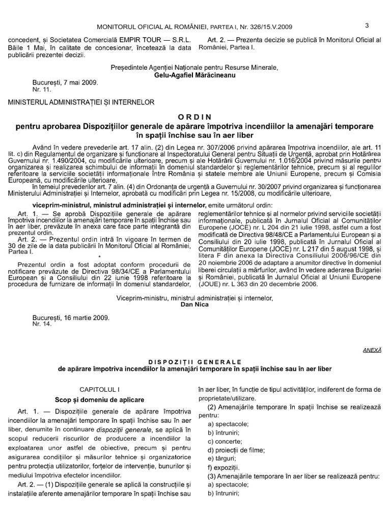 OMAI NR 14 Din 2009 Pentru Aprobarea Dispozitiilor Generale de Aparare ...